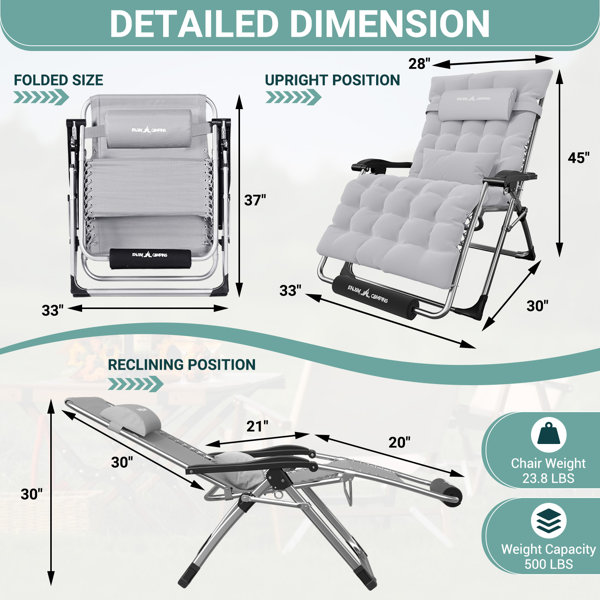 Arlmont & Co. Labiba Oversized XXL Folding Reclining Folding Zero Gravity Chair With Removable ...